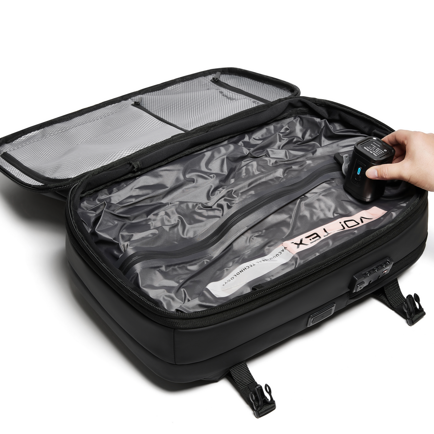 Aero 60L Vacuum-Seal Air Compression Travel Backpack – Black Voyage