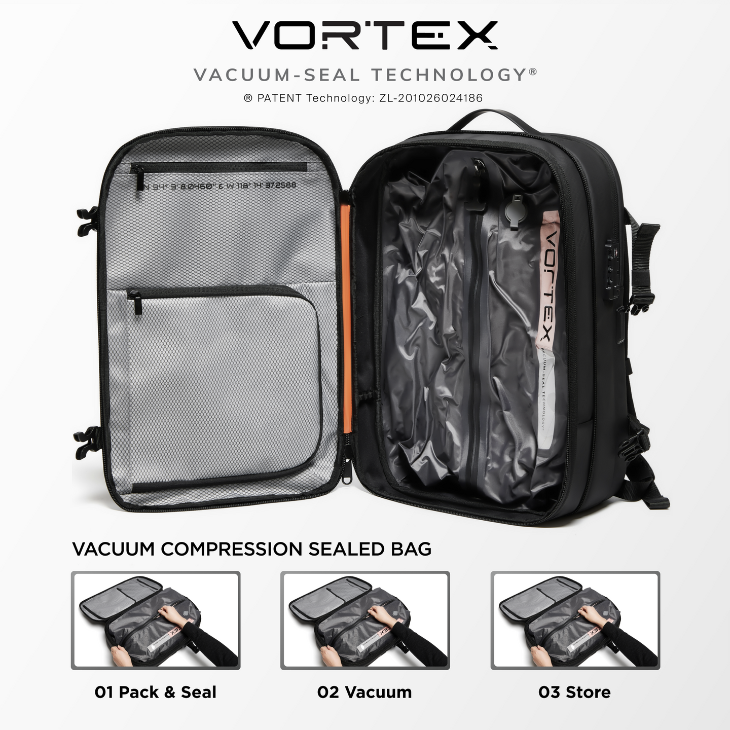 Aero 60L Vacuum-Seal Air Compression Travel Backpack – Black Voyage