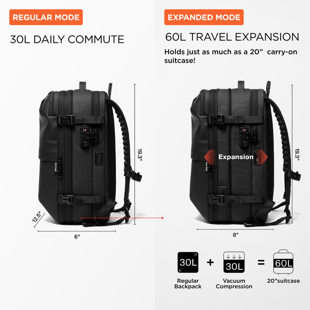Aero 60L Vacuum-Seal Air Compression Travel Backpack – Black Voyage